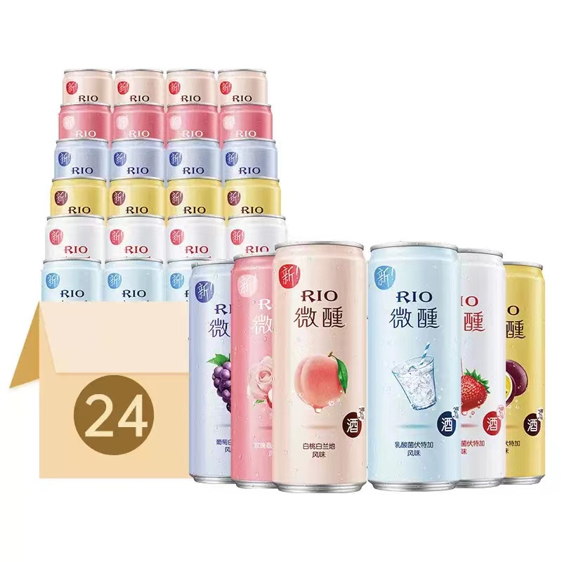 【整箱】RIO锐澳 预调酒 鸡尾酒 微醺3度 330ml*24罐（6种口味*4 草莓乳酸菌/玫瑰荔枝/白桃/乳酸菌/百香果/葡萄）