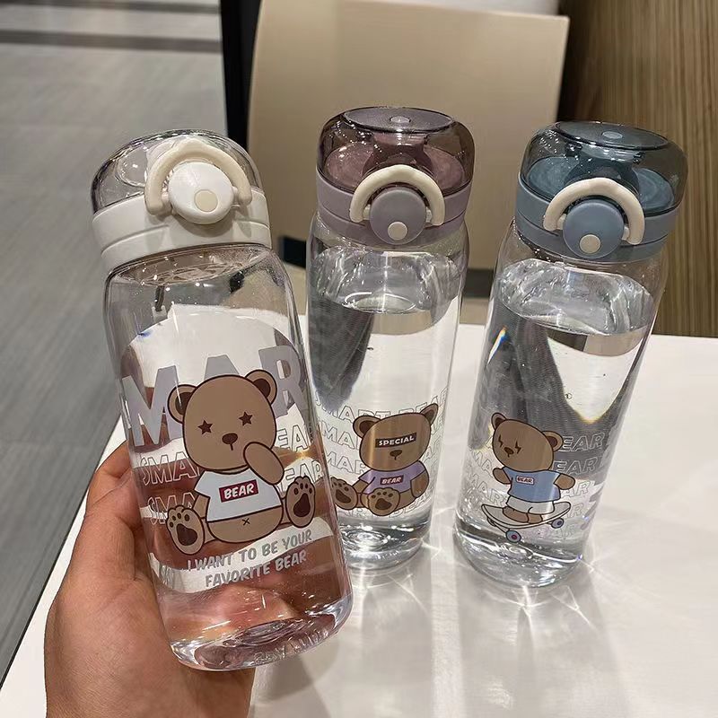 M-1061S 600ML熊熊出动情侣便携塑料水杯ins女夏季可爱儿童学生简约清新随手杯