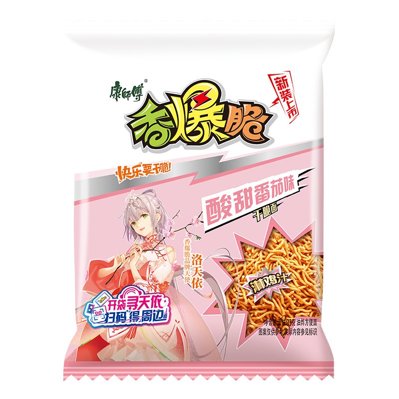康师傅干脆面香爆脆方便面袋面速食干吃面休闲零食酸甜番茄味33g*30袋（整箱）新老包装随机发货