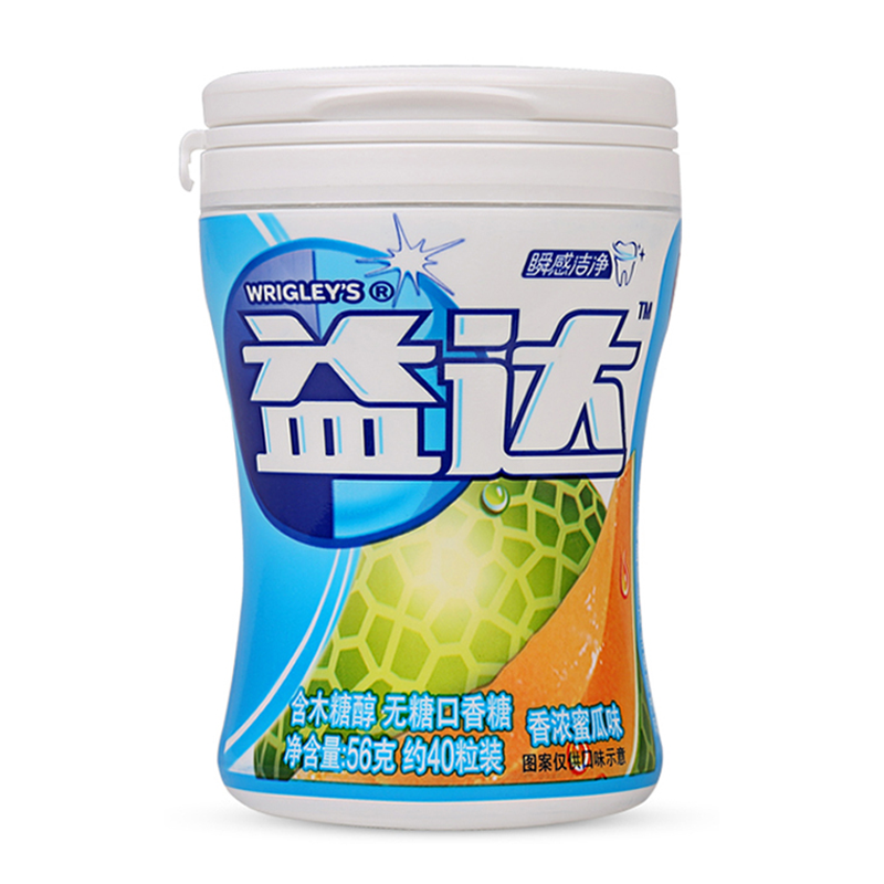 益达木糖醇无糖口香糖56g单瓶约40粒香浓蜜瓜味