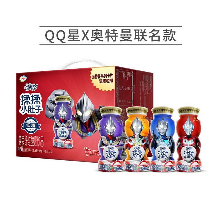 伊利QQ星揉揉小肚子膳食纤维酸奶饮品水蜜桃桑葚味 1*180ml*16瓶整箱