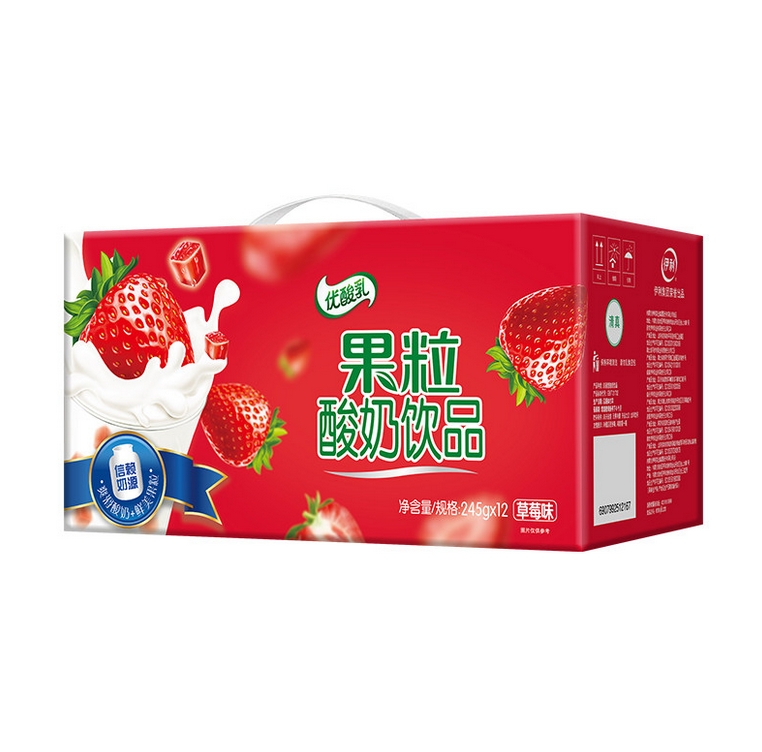 伊利优酸乳果粒酸奶饮品草莓味 1*245g*12盒