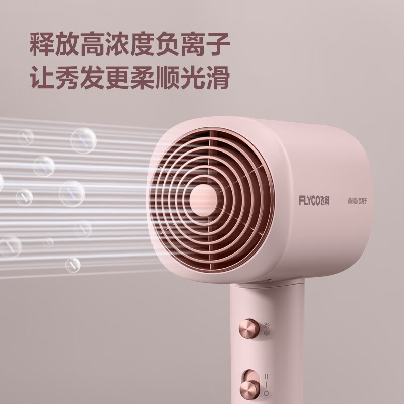 飞科（FLYCO）电吹风机家用风筒负离子不伤发大风力宿舍用学生1600w FH6356【少女粉】