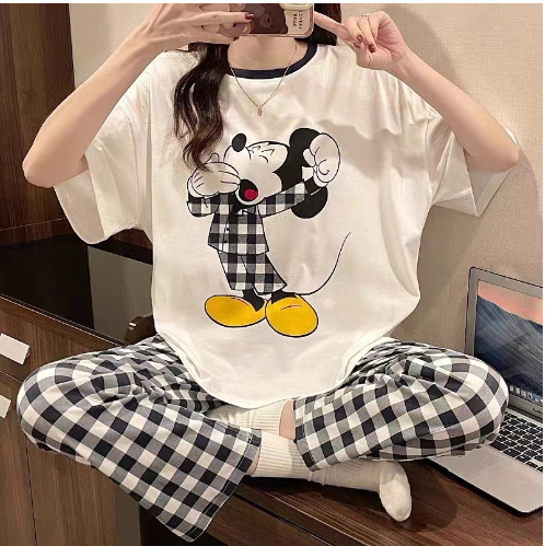 睡衣女夏短袖韩版春秋季可爱长裤薄款2023宽松家居服套装大码卡通/件