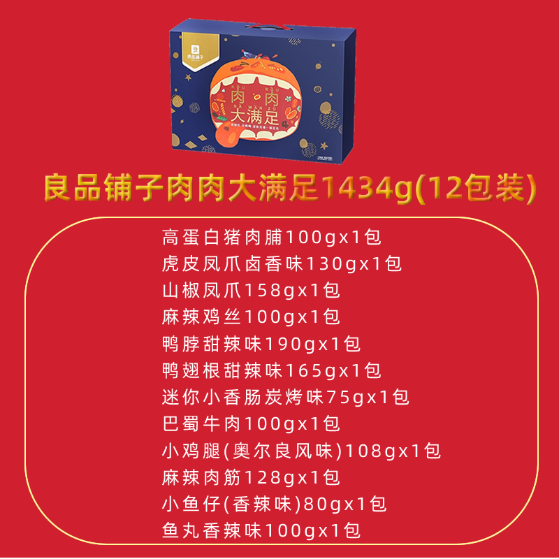 WHJK良品铺子肉肉大满足1434g元旦春节大礼包礼盒送礼卤味网红小吃