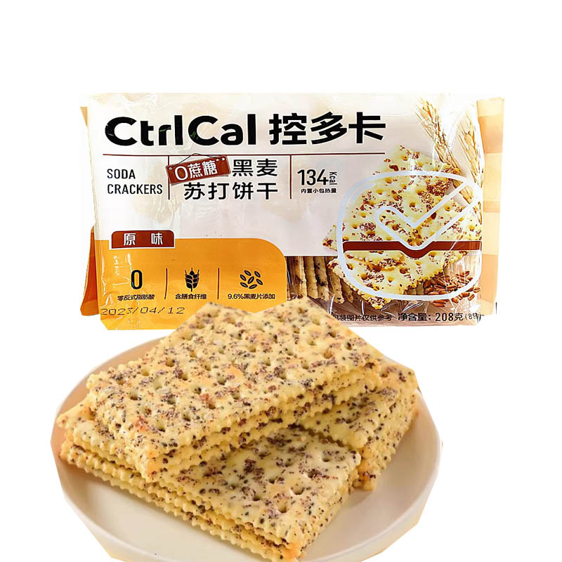 良品铺子CtrlCal控多卡0蔗糖黑麦苏打饼干208g