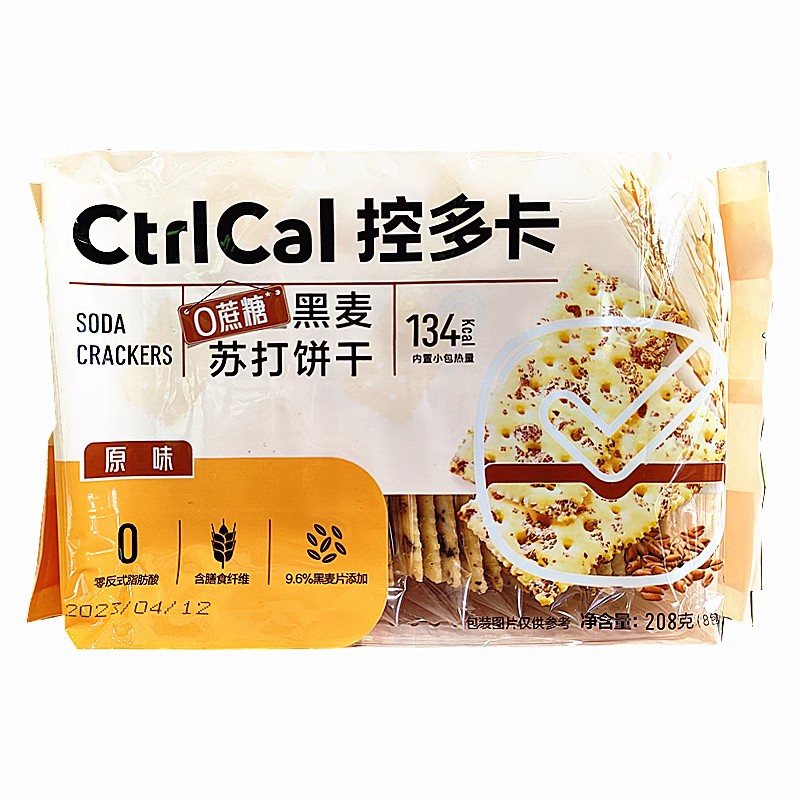 良品铺子CtrlCal控多卡0蔗糖黑麦苏打饼干208g