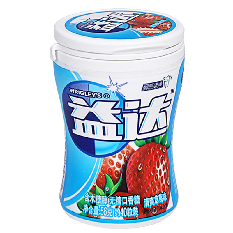 益达含木糖醇无糖口香糖清爽草莓味约40粒装56g*6瓶