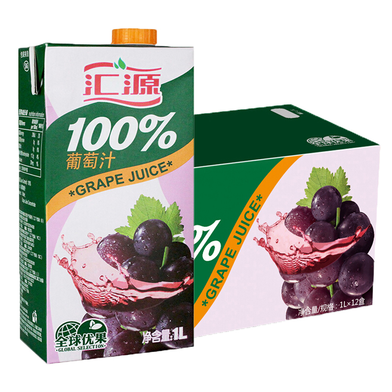 汇源100%葡萄汁1L*12盒