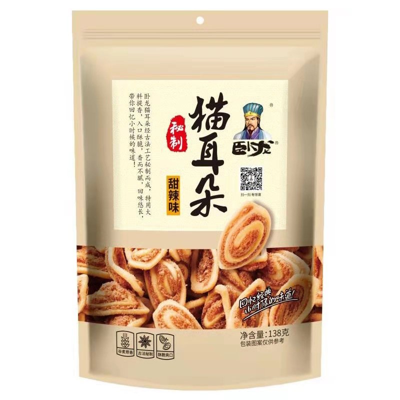 【5袋起订】卧龙秘制猫耳朵甜辣味138g