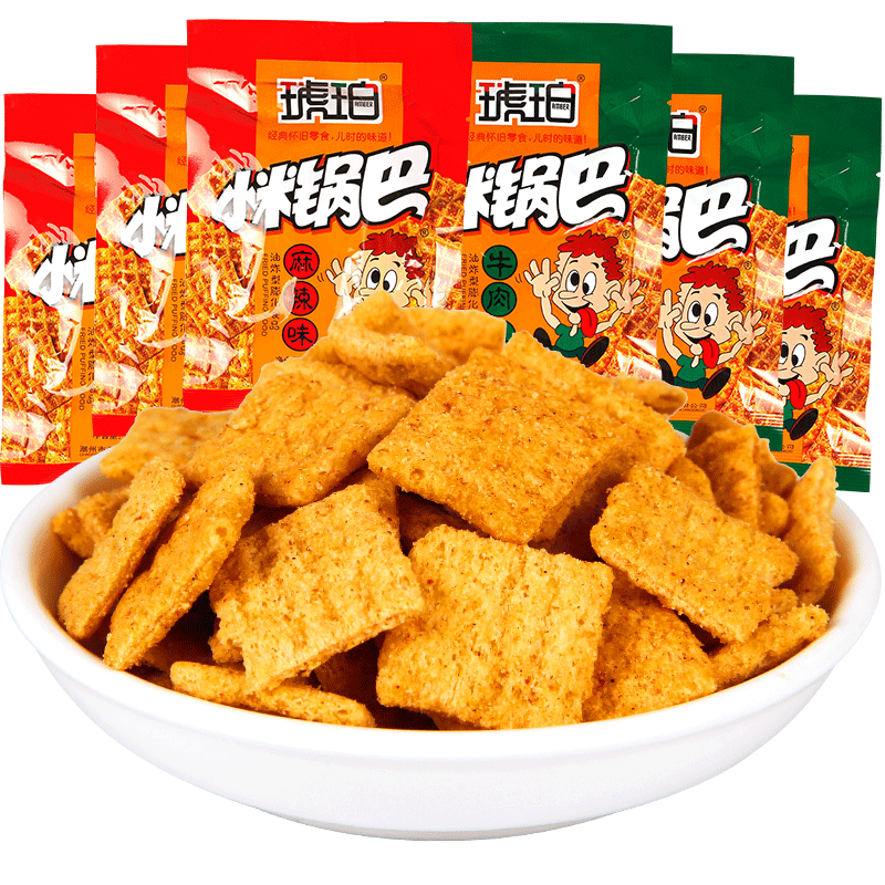 琥珀小米锅巴22g/25g*20小包/袋（新老包装随机发）麻辣牛肉锅巴办公室解馋怀旧休闲零食小吃【整箱500包】