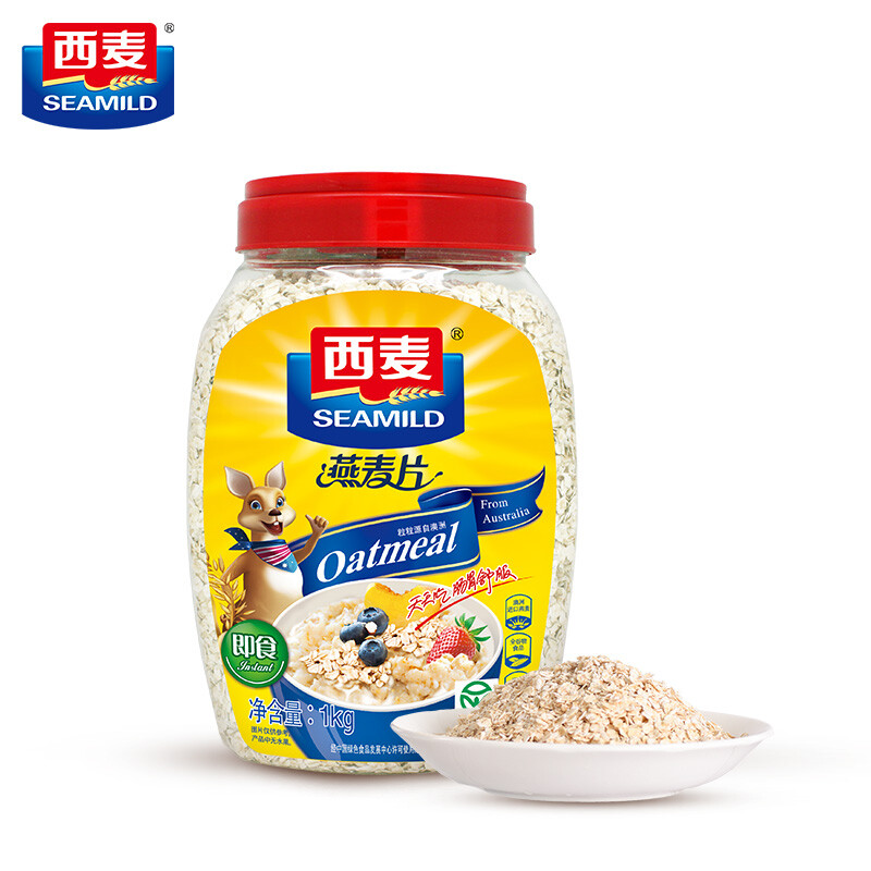 西麦纯燕麦片1000g桶装营养早餐免煮即食代餐谷物【整箱6桶】