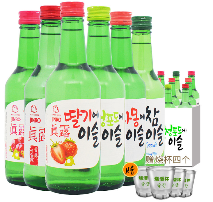 WHJK韩国进口真露烧酒清酒葡萄李子草莓味#微醺低度果味酒360ml*20瓶整箱