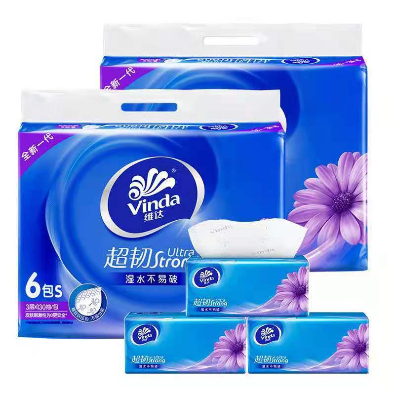 维达超韧系列无香面巾纸130抽x6包/提V2239