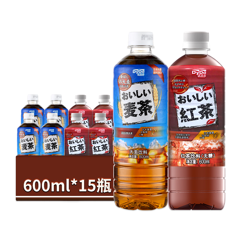 达亦多红茶大麦茶饮料600ml*15瓶无糖0卡健康即饮红茶整箱装多口味多规格可选